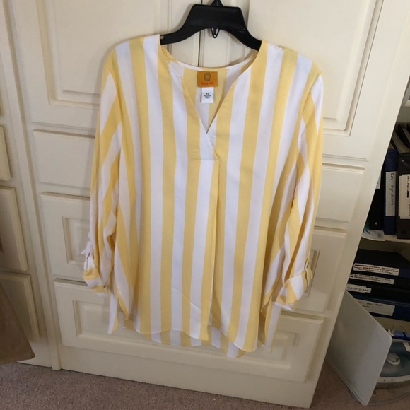 Tops | Ruby Rd Yellow And White Striped Tunic | Poshmark